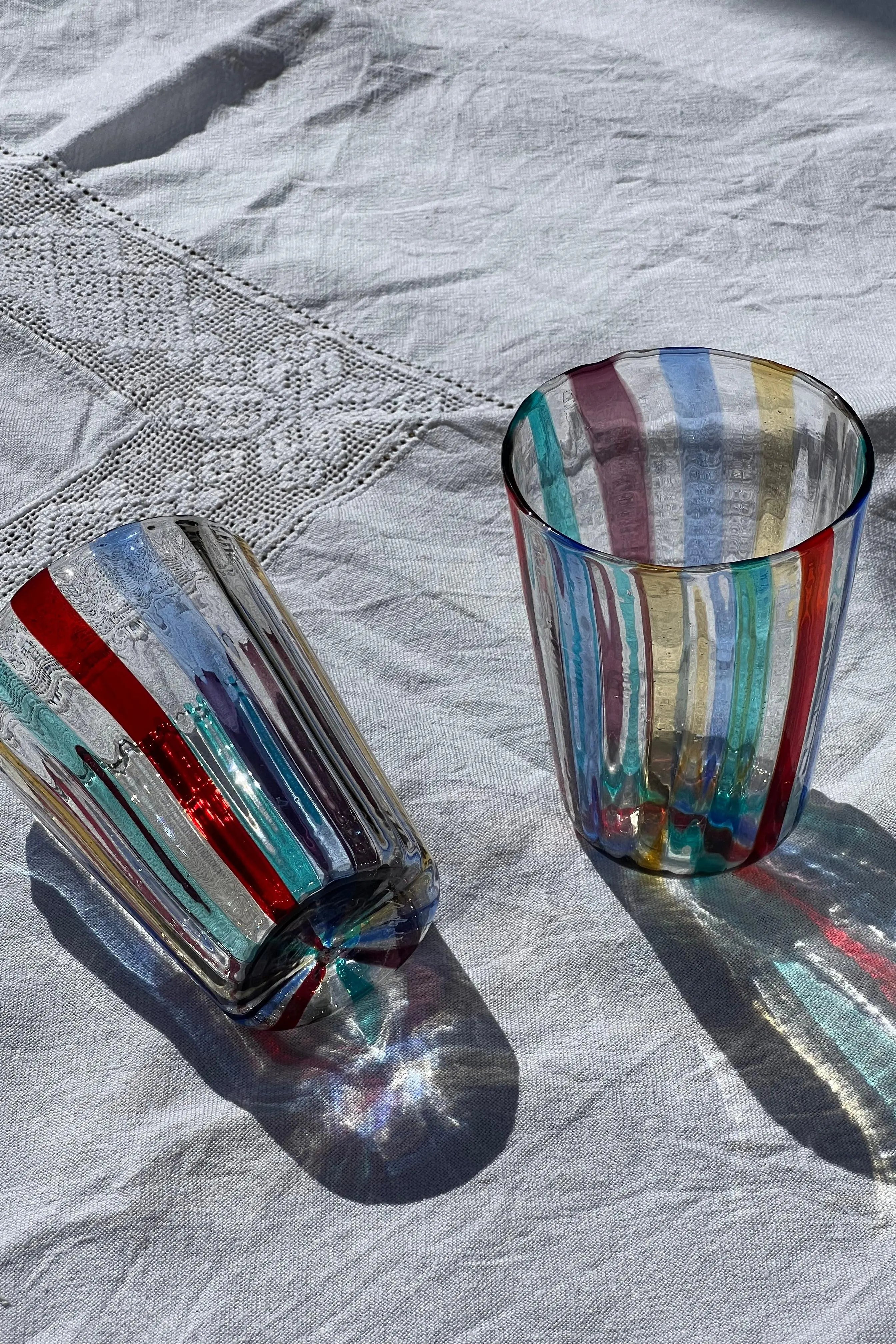 Håndblæst Murano Glas i Gio Ponti Stil med Multifarvede Striber ...